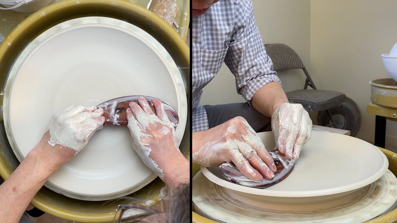 644. Using a Round and a #4 Half Round Ribs to Throw a Large Platter ...